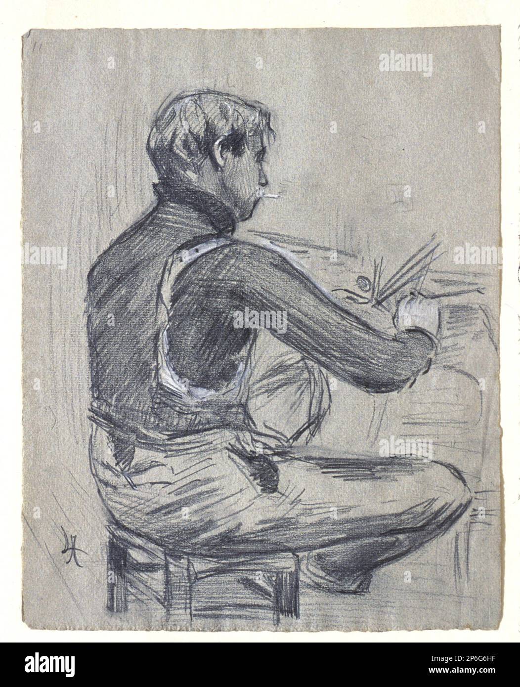 Lucien Abrams, Artist Sketching, c. 1900, charcoal, graphite and white ...