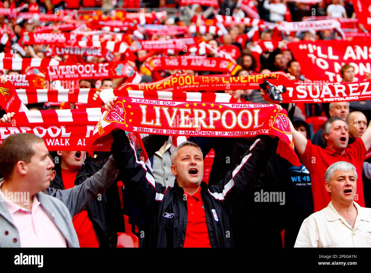 Liverpool fans cheer on their team..The FA Cup with Budweiser Semi ...