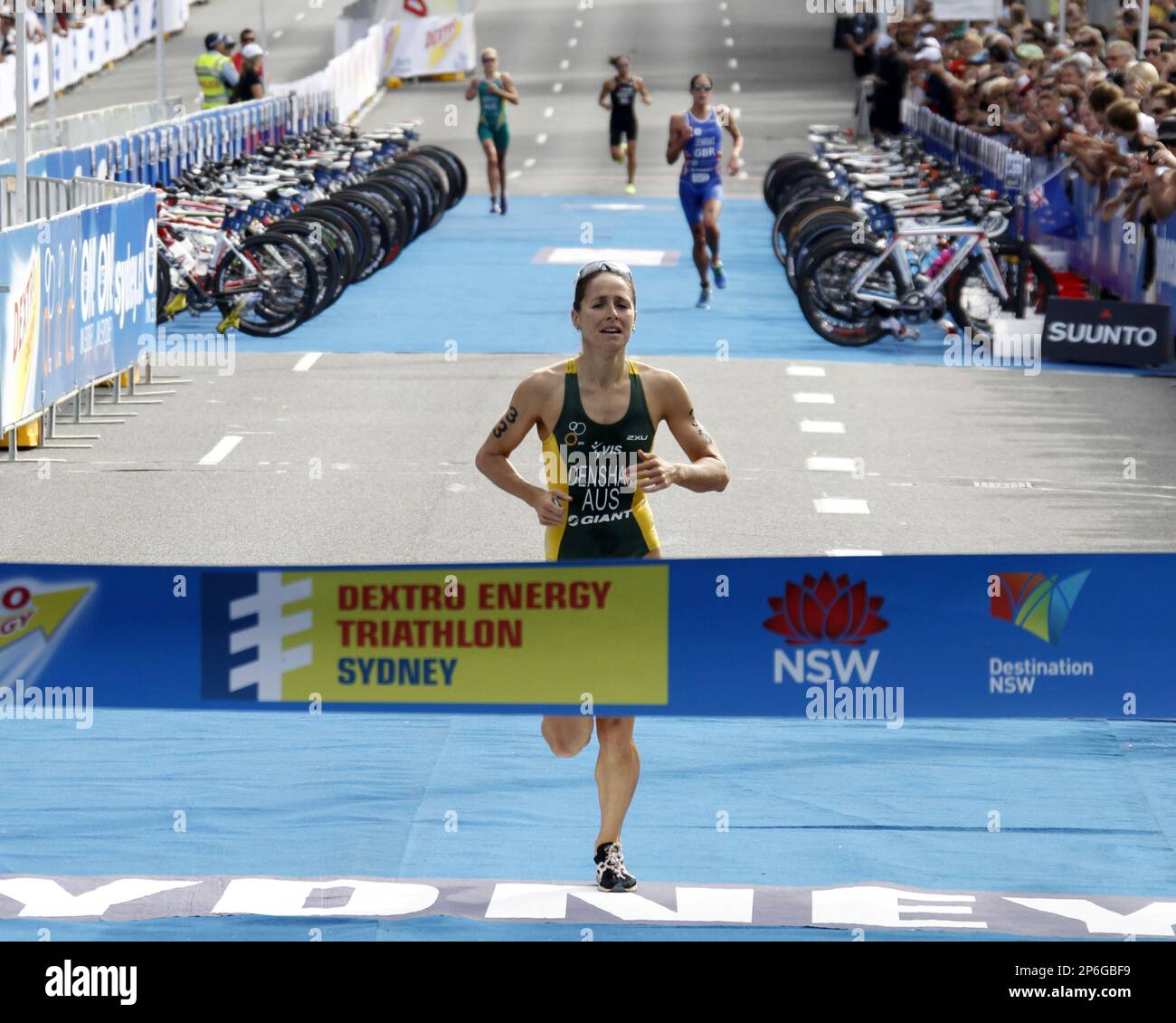 Erin Densham, of Australia, wins the Sydney Dextro Energy ITU Triathlon ...