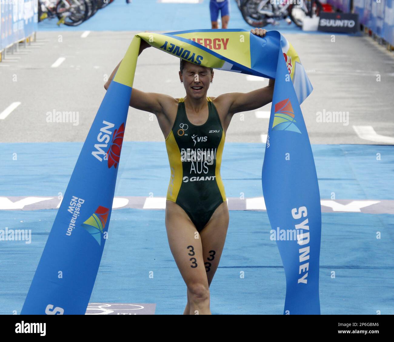 Erin Densham, of Australia, wins the Sydney Dextro Energy ITU Triathlon ...