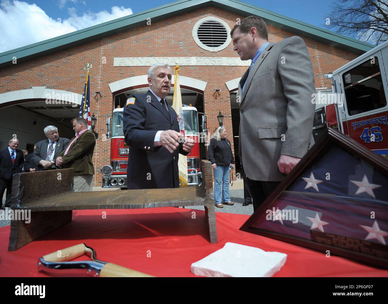 Annandale Hose Company fireman John Gorman, left, talks with New Jersey ...