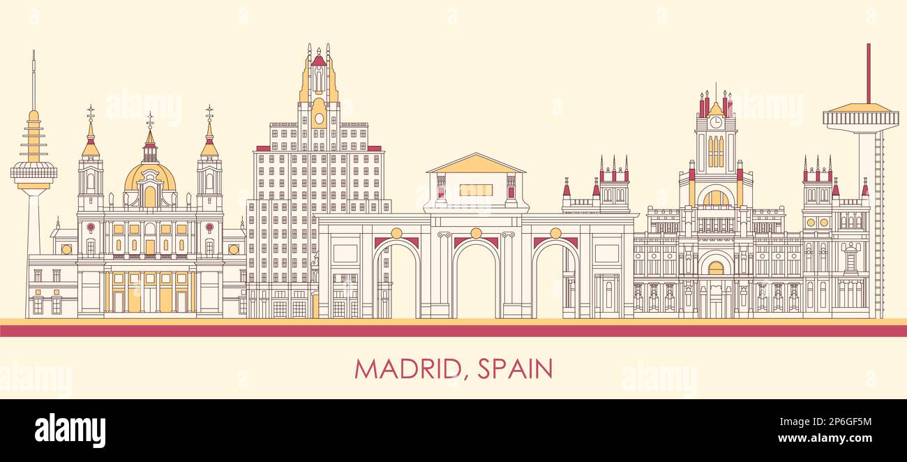 Cartoon Skyline panorama of city of Madrid, Spain - vector illustration Stock Vector Image & Art ...