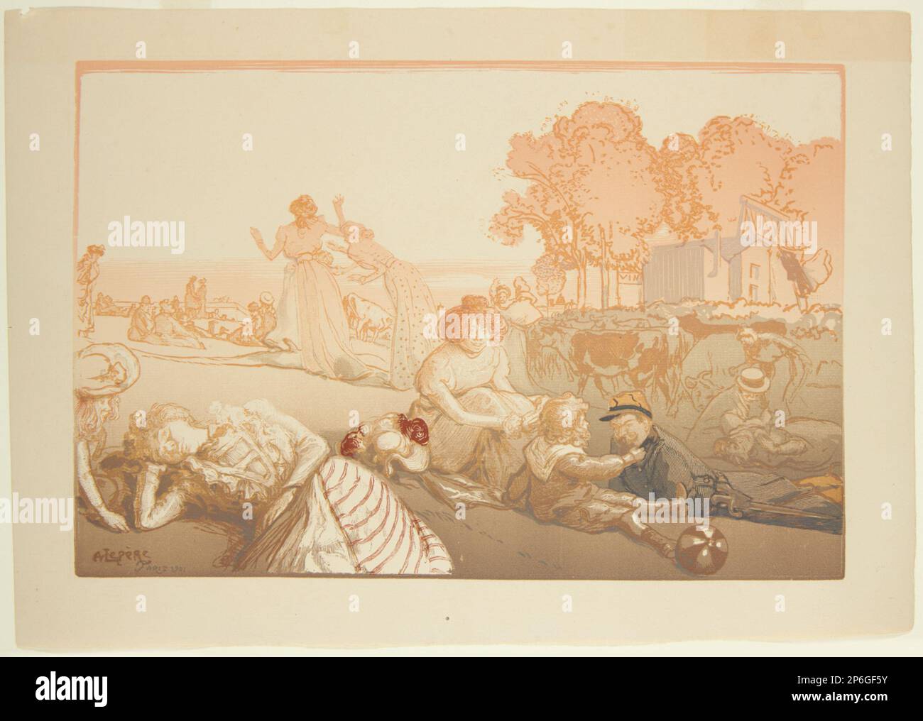 Auguste Louis Lepère, Modern Bucolics, 1901, color woodcut on paper ...