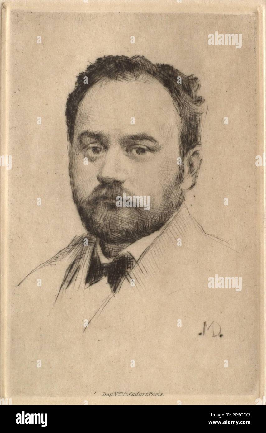 Marcellin Desboutin, Emile Zola, front view, 1875, drypoint on paper ...