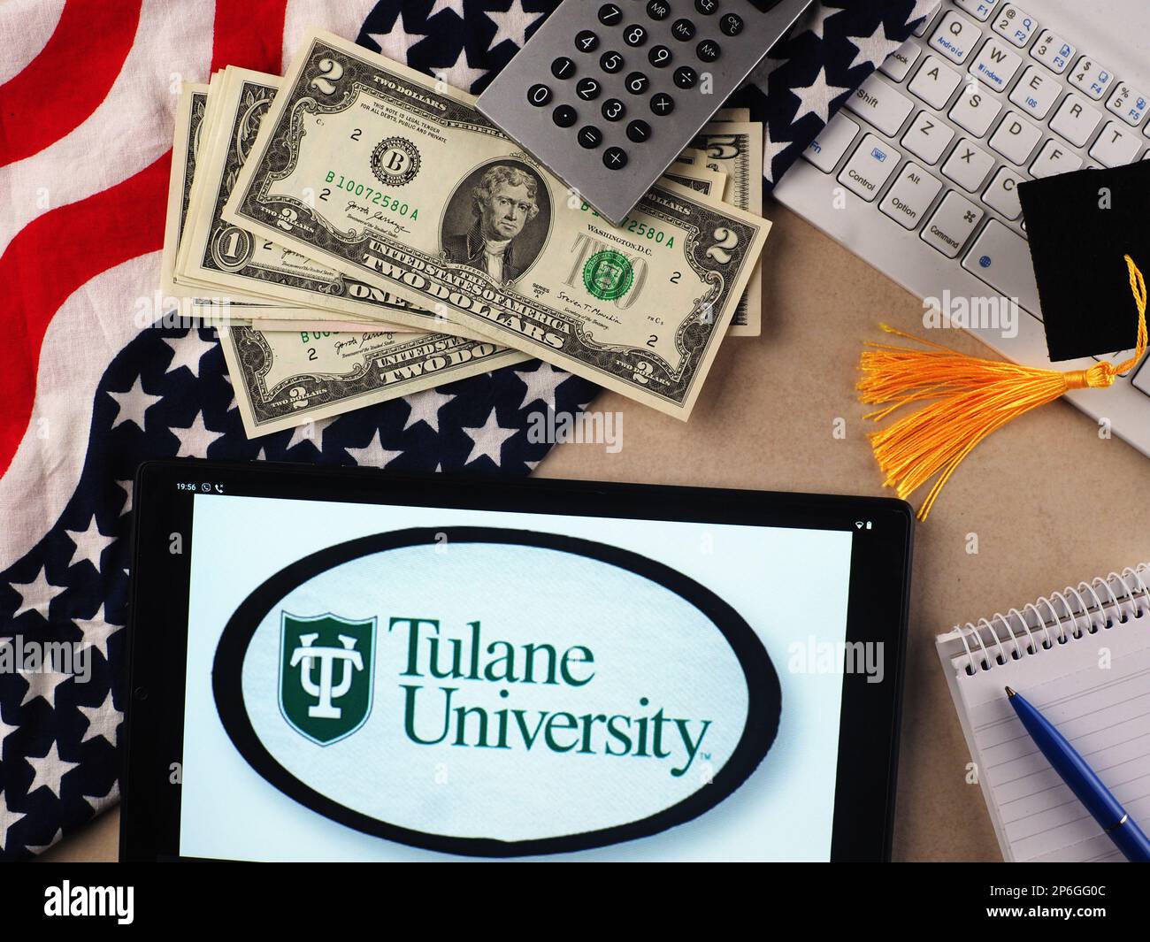 In this photo illustration, Tulane University logo seen displayed on a ...