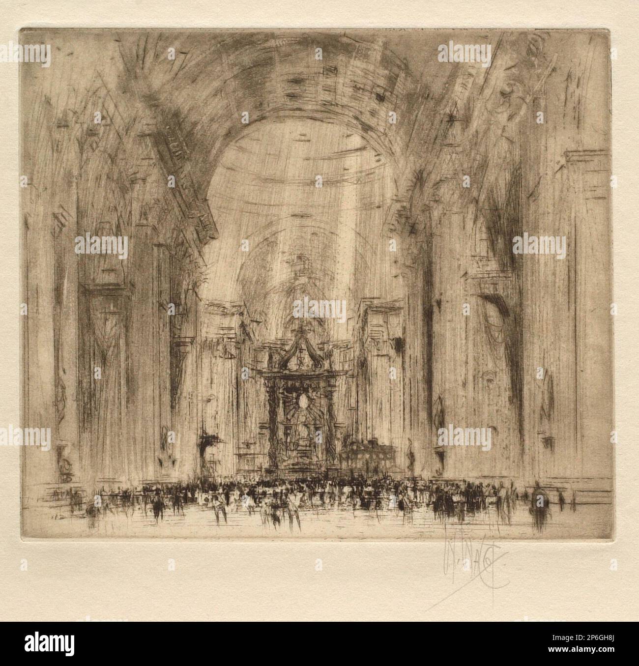 William Walcot, The Interior of St. Peter's, Rome, 1919, etching and ...