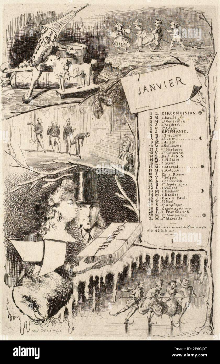 Emile Ulm, Almanach 1866: January, 1866, etching on paper Stock Photo ...