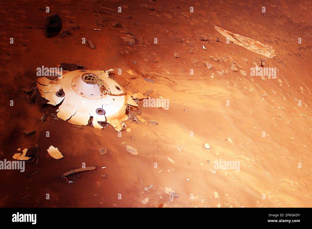 The wreckage of a spaceship on Mars. Elements of this image furnishing ...