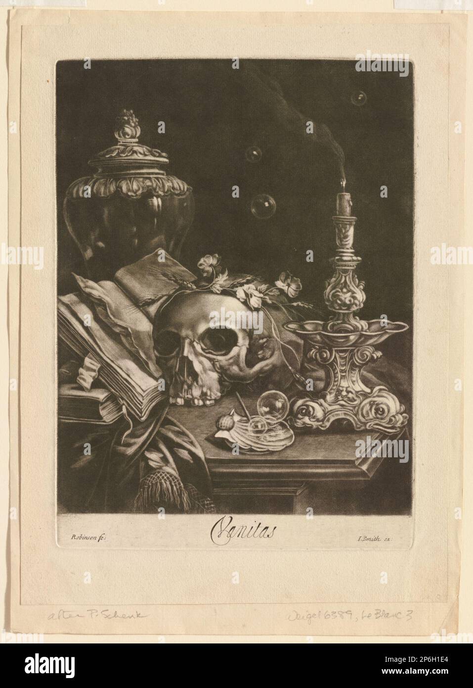Robert Robinson, Vanitas Still Life, c. 1685–88, mezzotint with burin ...