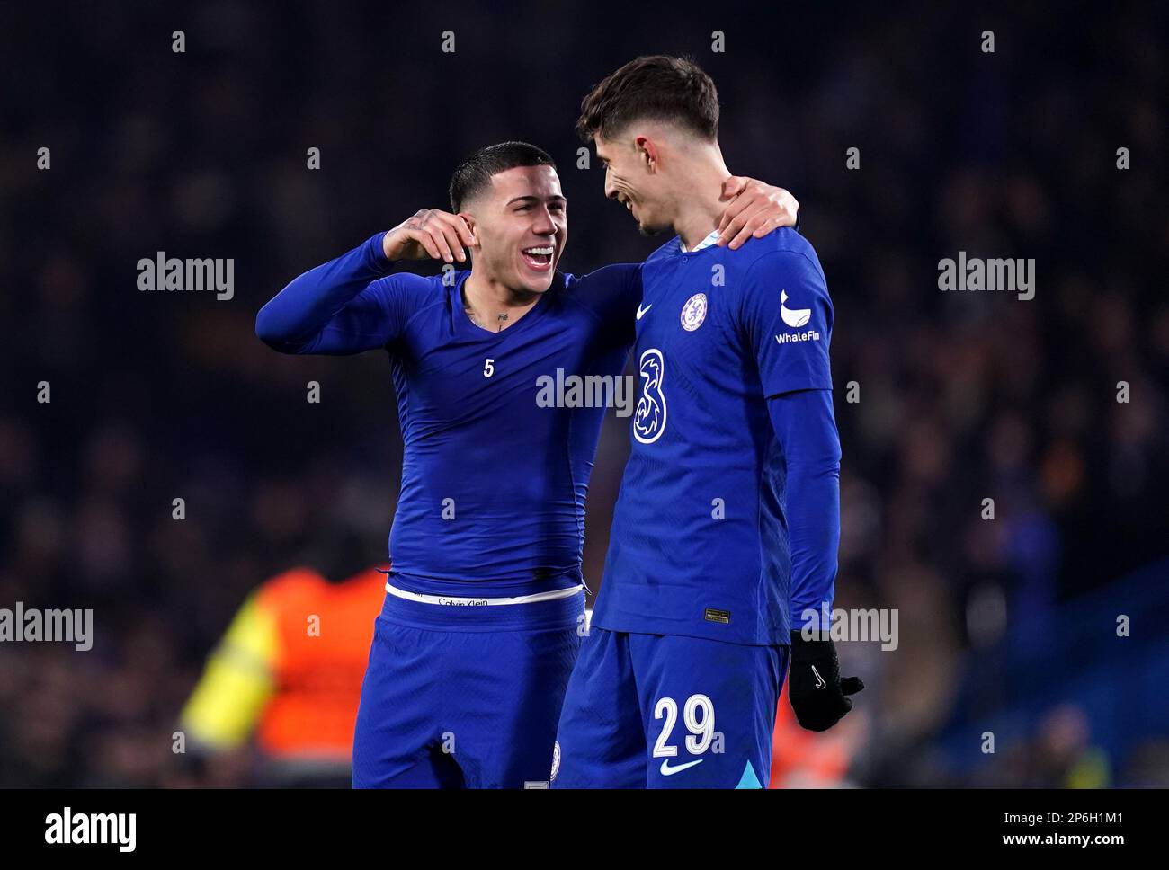 Chelsea's Enzo Fernandez (left) and Chelsea's Kai Havertz celebrate ...