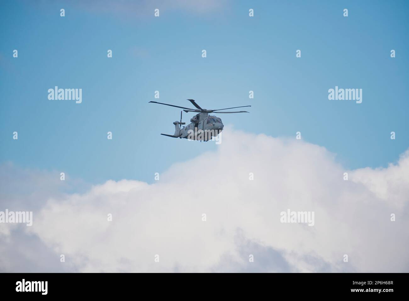 AugustaWestland Merlin helicopter of the Royal Navy on an exercise over ...