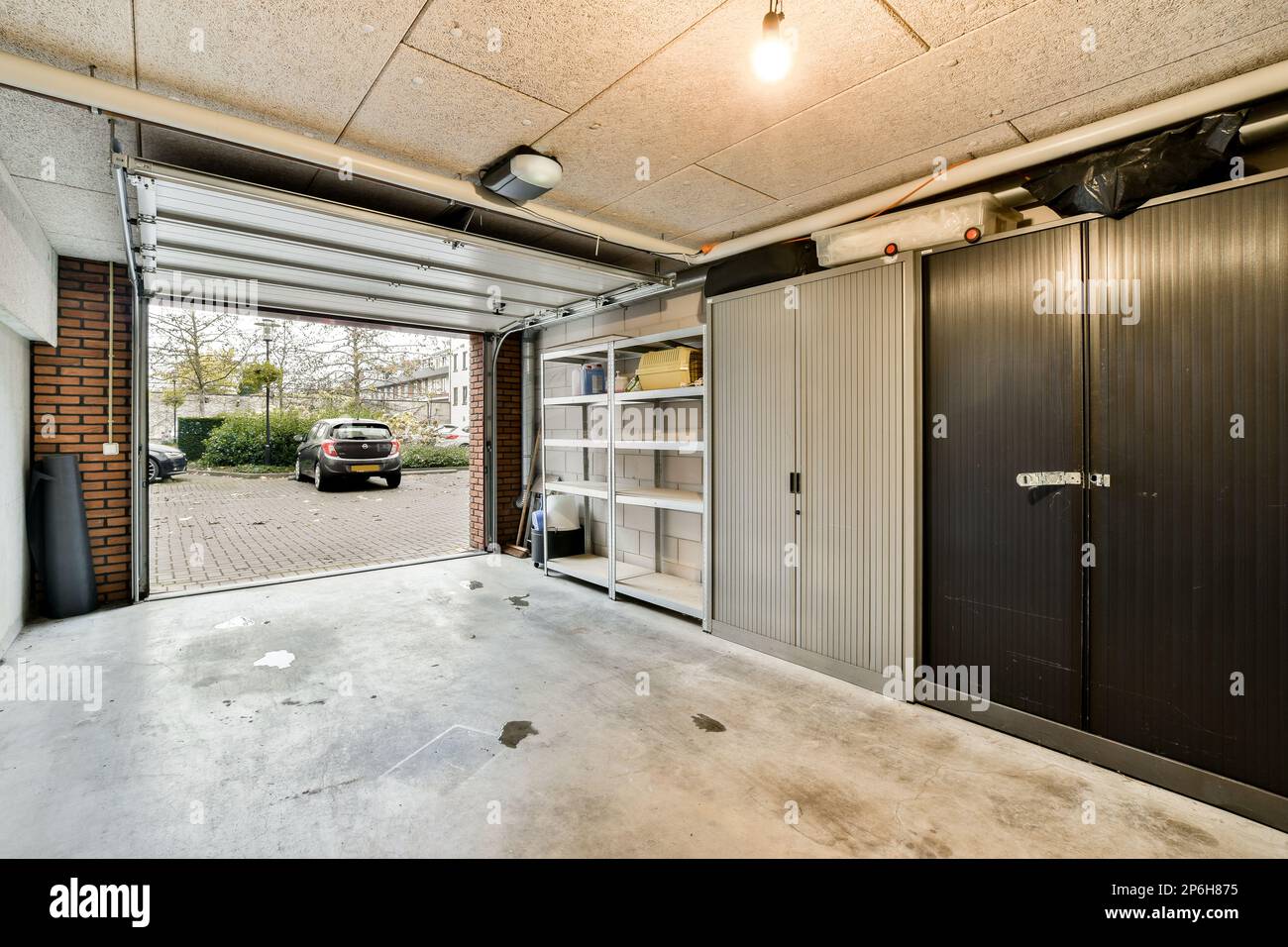 Amsterdam, Netherlands - 10 April, 2021: the inside of a garage with an ...