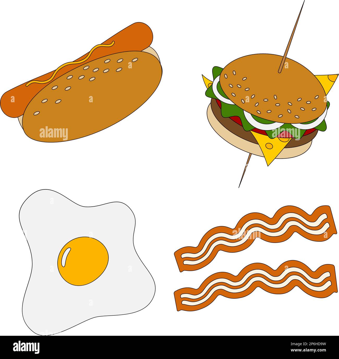 Set of The most popular fast food types. Hamburger, hot dog and fried ...