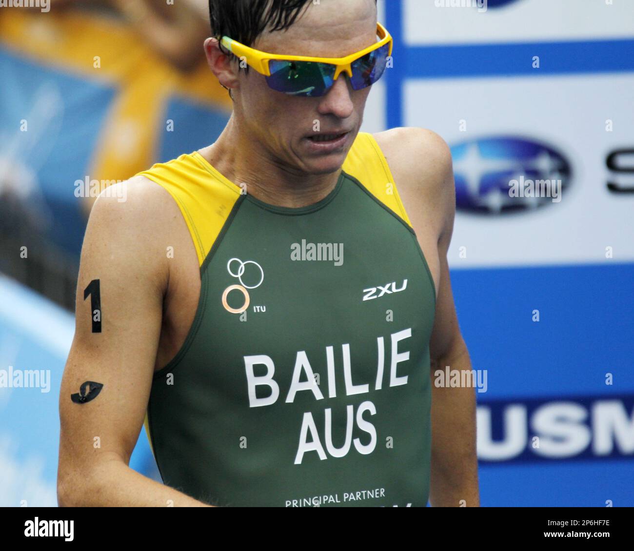Ryan Bailie, of Australia, at the finish line at the Mooloolaba ...