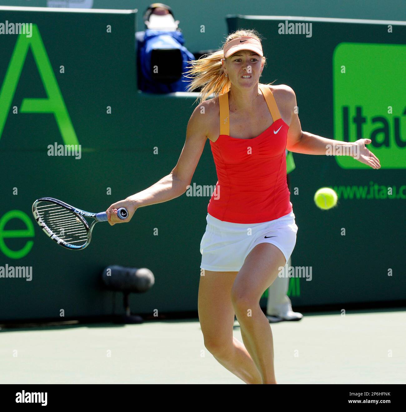 Mar 27, 2012; Maria Sharapova (RUS) in action against Na Li (CHN ...