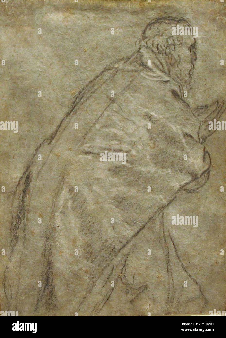 Paolo Veronese, Study of a Kneeling Priest, c. 1560, black and white ...