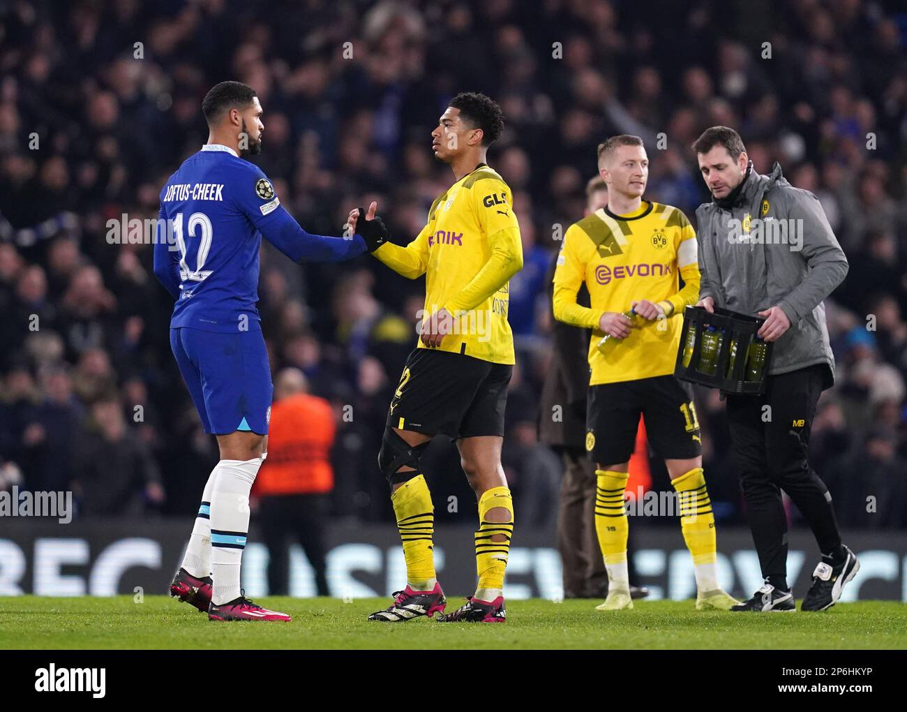Borussia Dortmund's Jude Bellingham (right) and Chelsea's Ruben Loftus ...