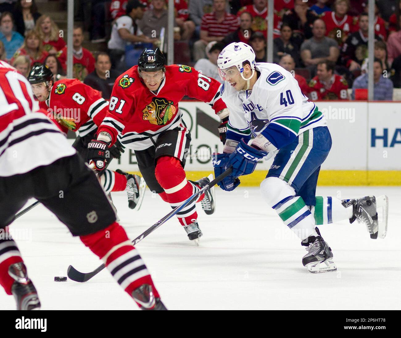 March 21, 2012: Chicago, IL. Blackhawk Marian Hossa #81 and Canuck ...