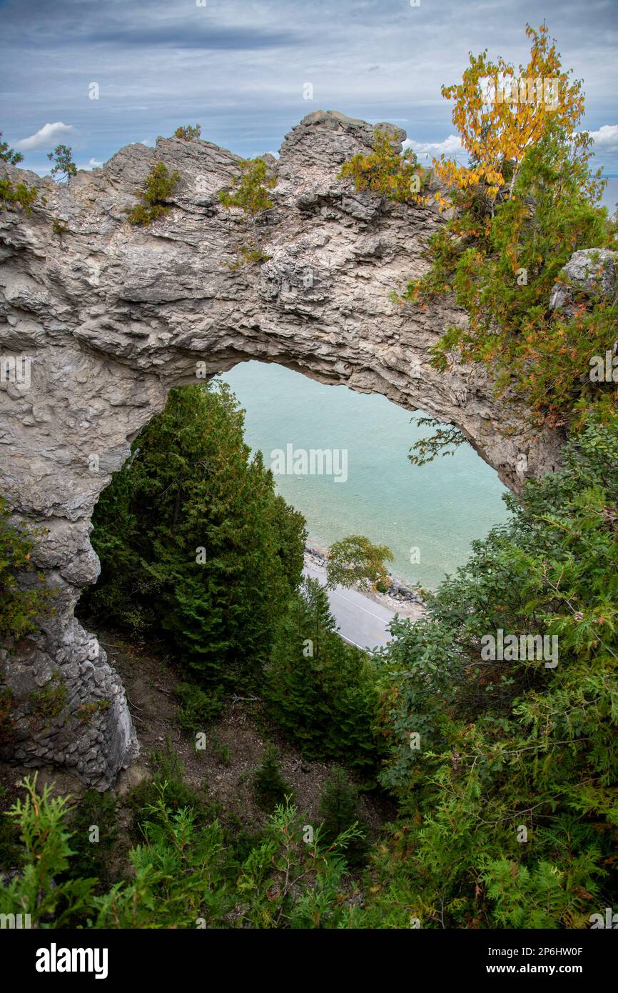Mackinac Island, Michigan. Arch Rock, a geologic formation on Mackinac ...
