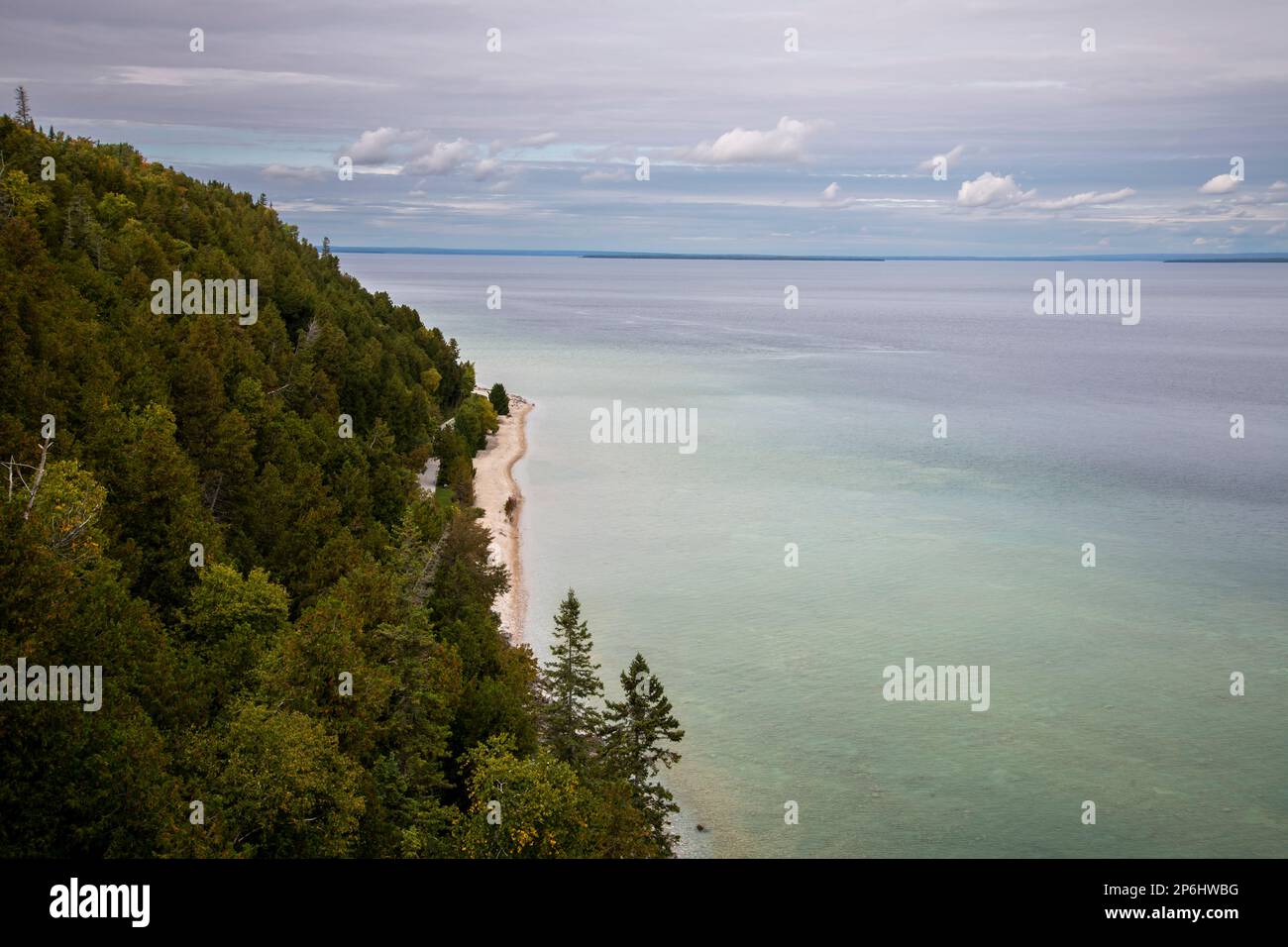 Mackinac Island, Michigan. Lake shore Drive along the shoreline of Lake ...