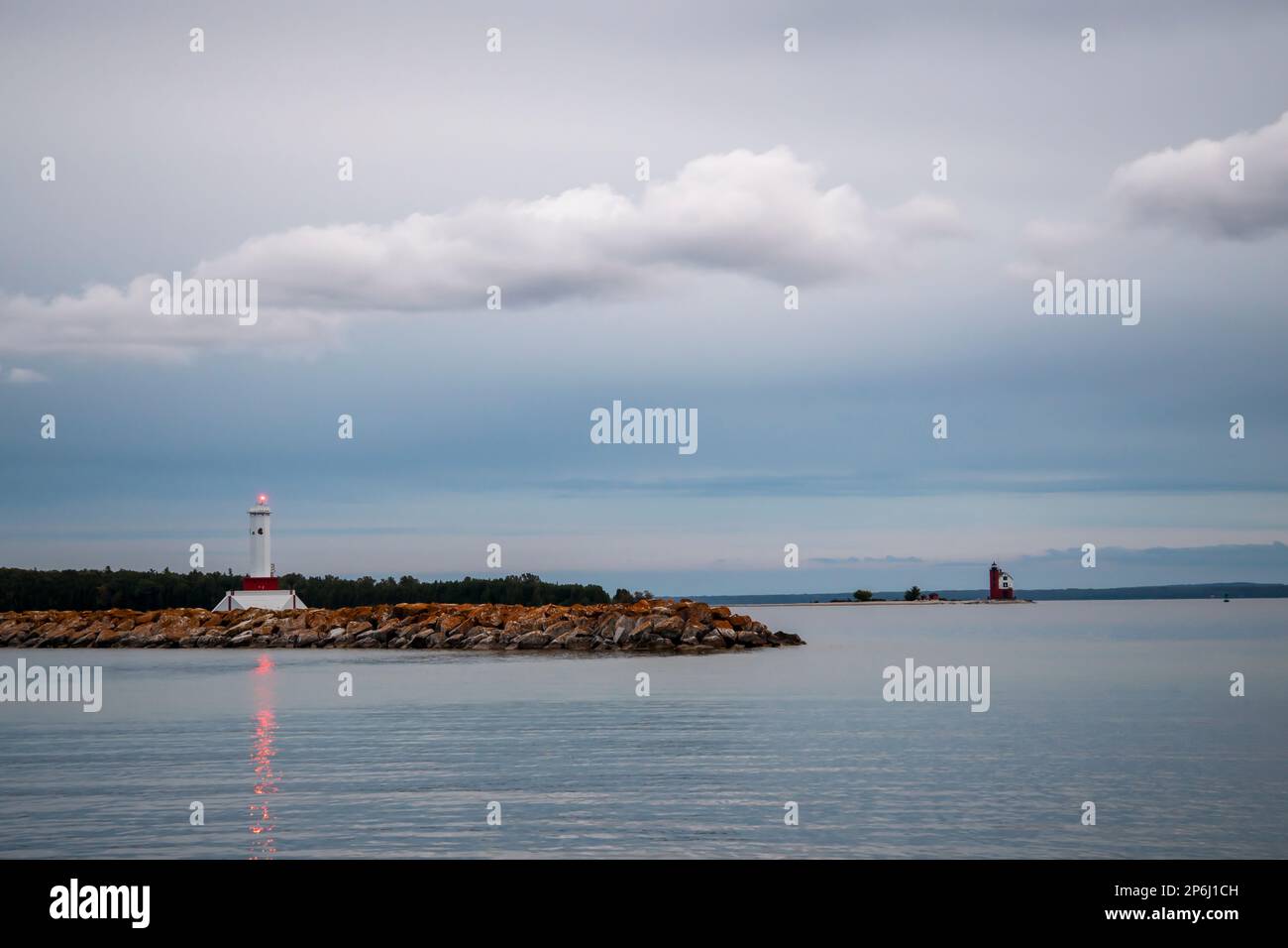 Mackinac Island, Michigan. The Round Island Passage Light and Round ...