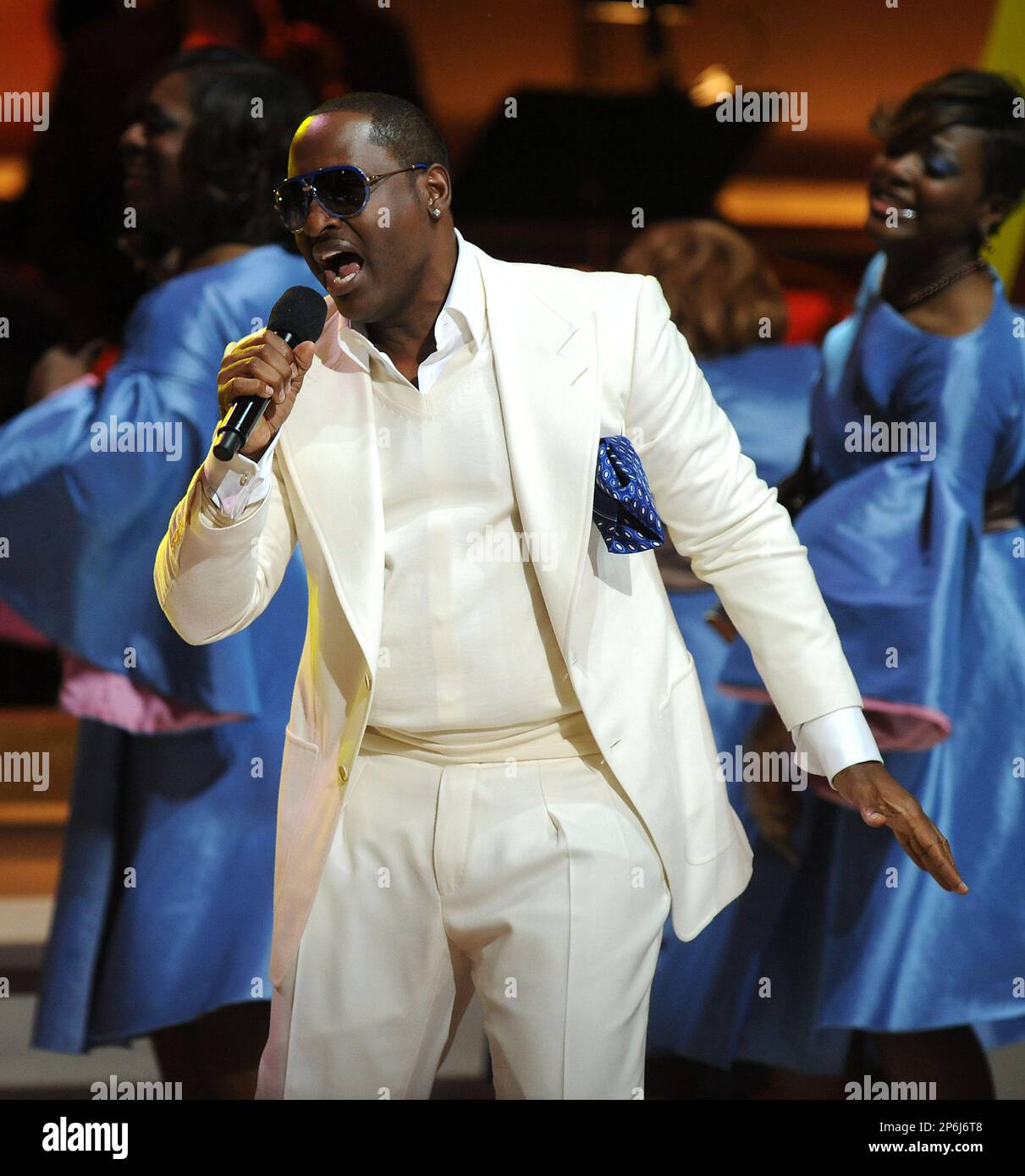 LOS ANGELES, CA - MARCH 16: Singer Johnny Gill (R) perform on the BET ...