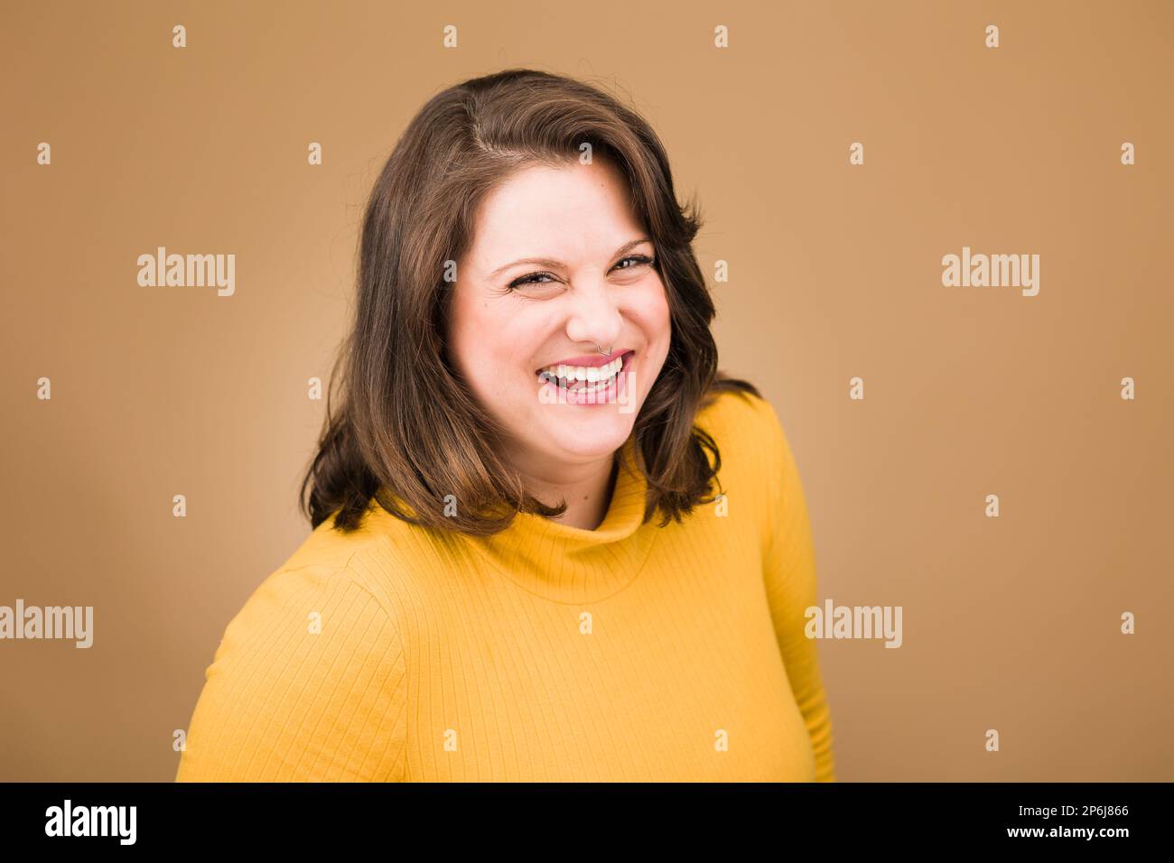 hispanic middle aged curvy woman, happy with natural body. Positivity ...