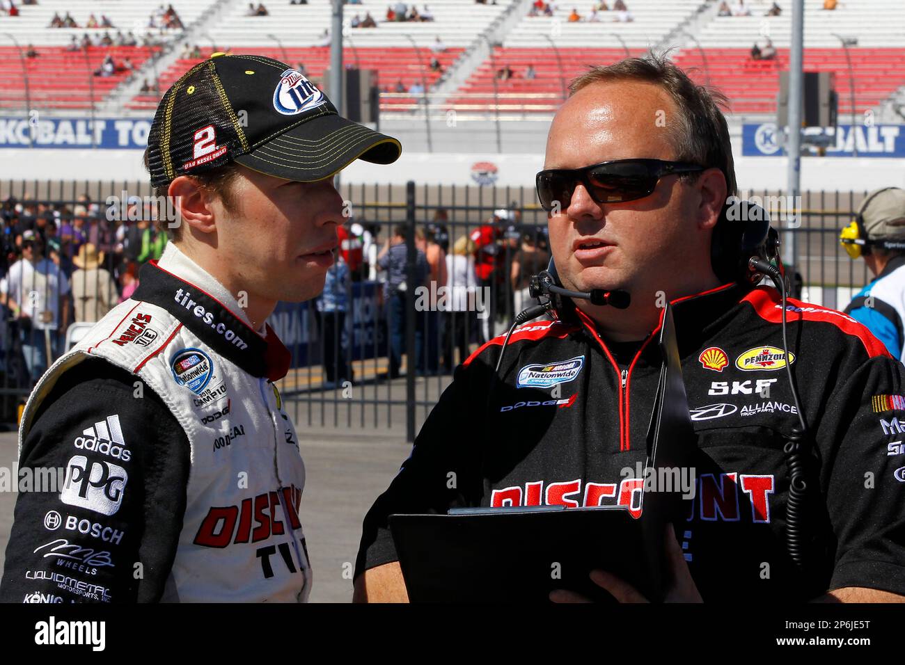 Brad Keselowski (l) and Jeremy Bullins (R) during qualifying for ...