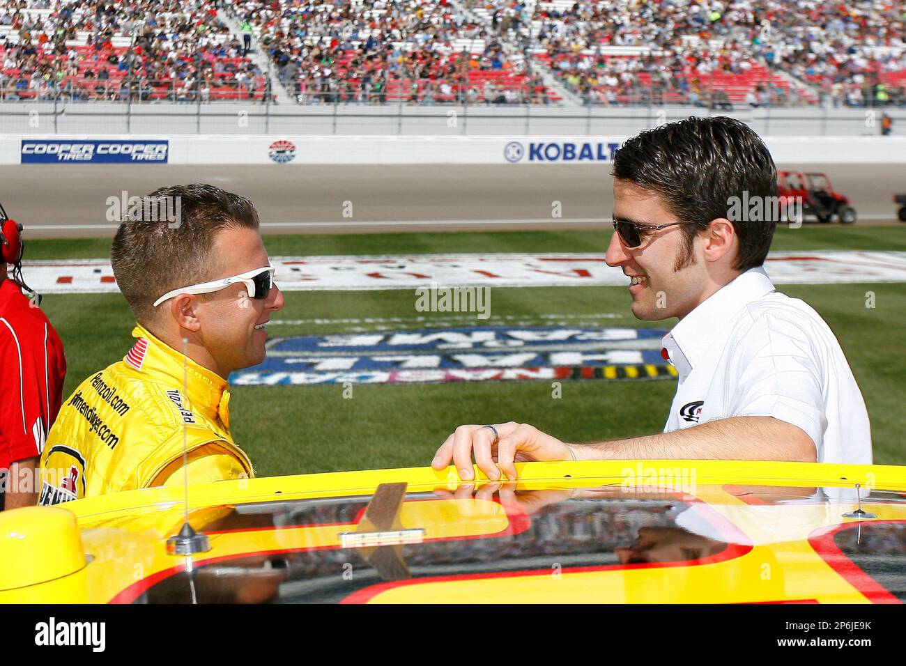A.J. Allmendinger anbd Travis Geisler during Sunday's NASCAR Kobalt ...