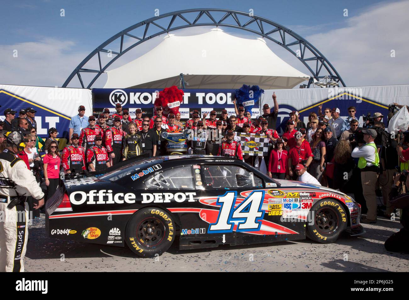 LAS VEGAS, NV - MAR 11, 2012: Tony Stewart (14) wins the Kobalt Tools ...