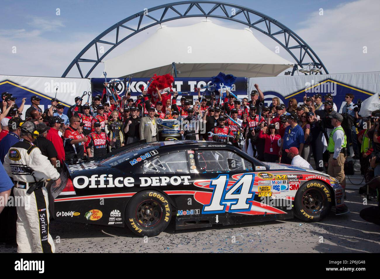 LAS VEGAS, NV - MAR 11, 2012: Tony Stewart (14) wins the Kobalt Tools ...