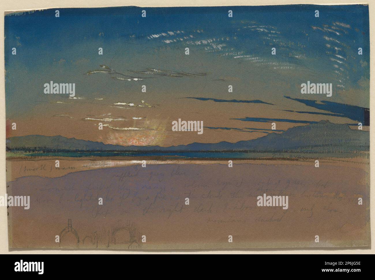 John Ruskin, Sunset over the Mountains, c. 1845, watercolor and gouache ...