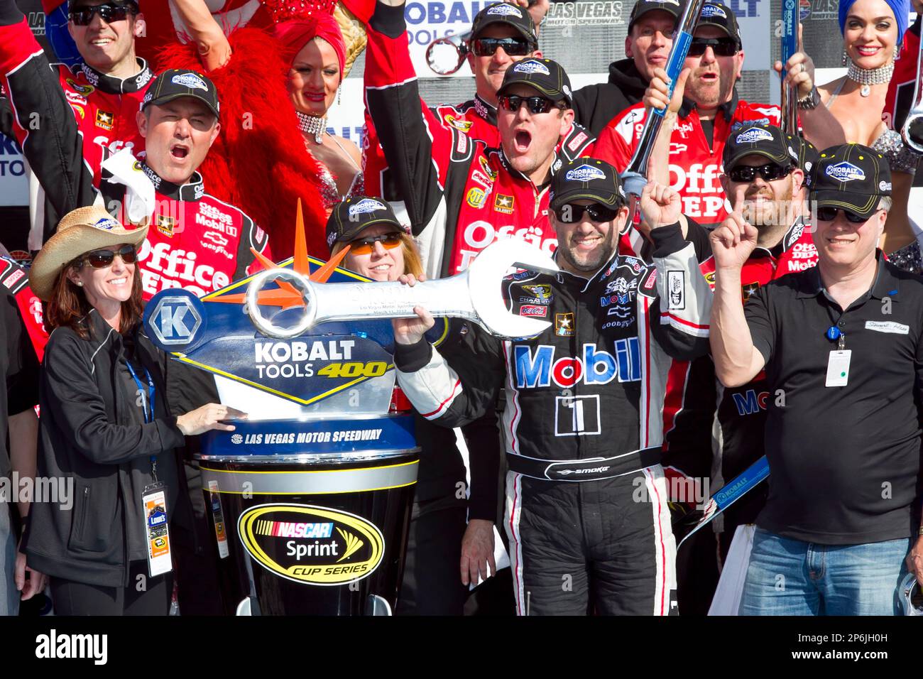 LAS VEGAS, NV - MAR 11, 2012: Tony Stewart (14) wins the Kobalt Tools ...
