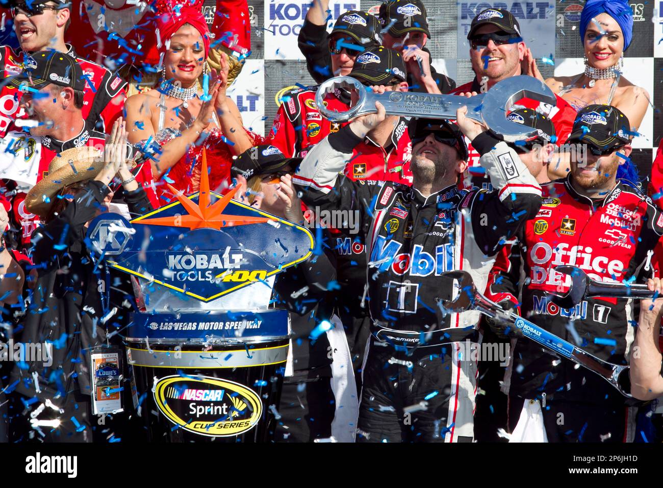 LAS VEGAS, NV - MAR 11, 2012: Tony Stewart (14) wins the Kobalt Tools ...