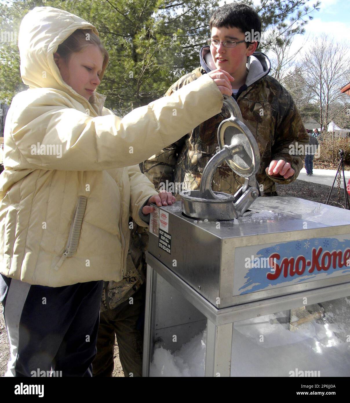 Kristen Stevens of Nichols, N.Y., makes artificial snow out of pieces ...