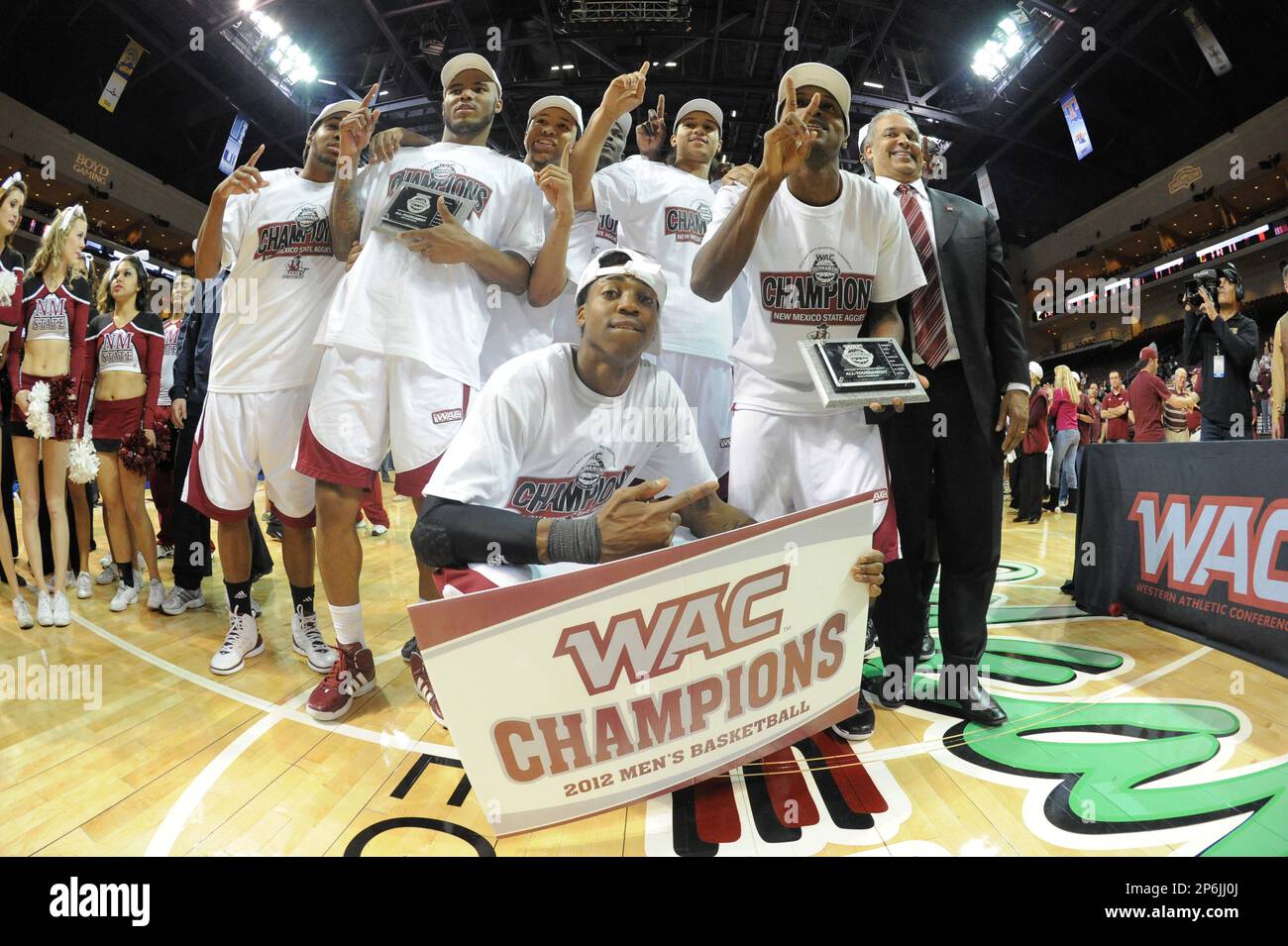 2012 MAR 10: New Mexico State Aggies celebrate with the WAC ...