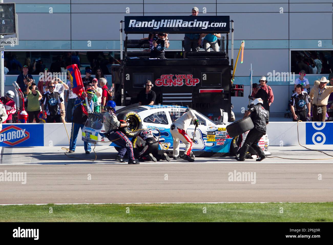 LAS VEGAS, NV - MAR 10, 2012: Casey Roderick (8) makes a pit stop after ...