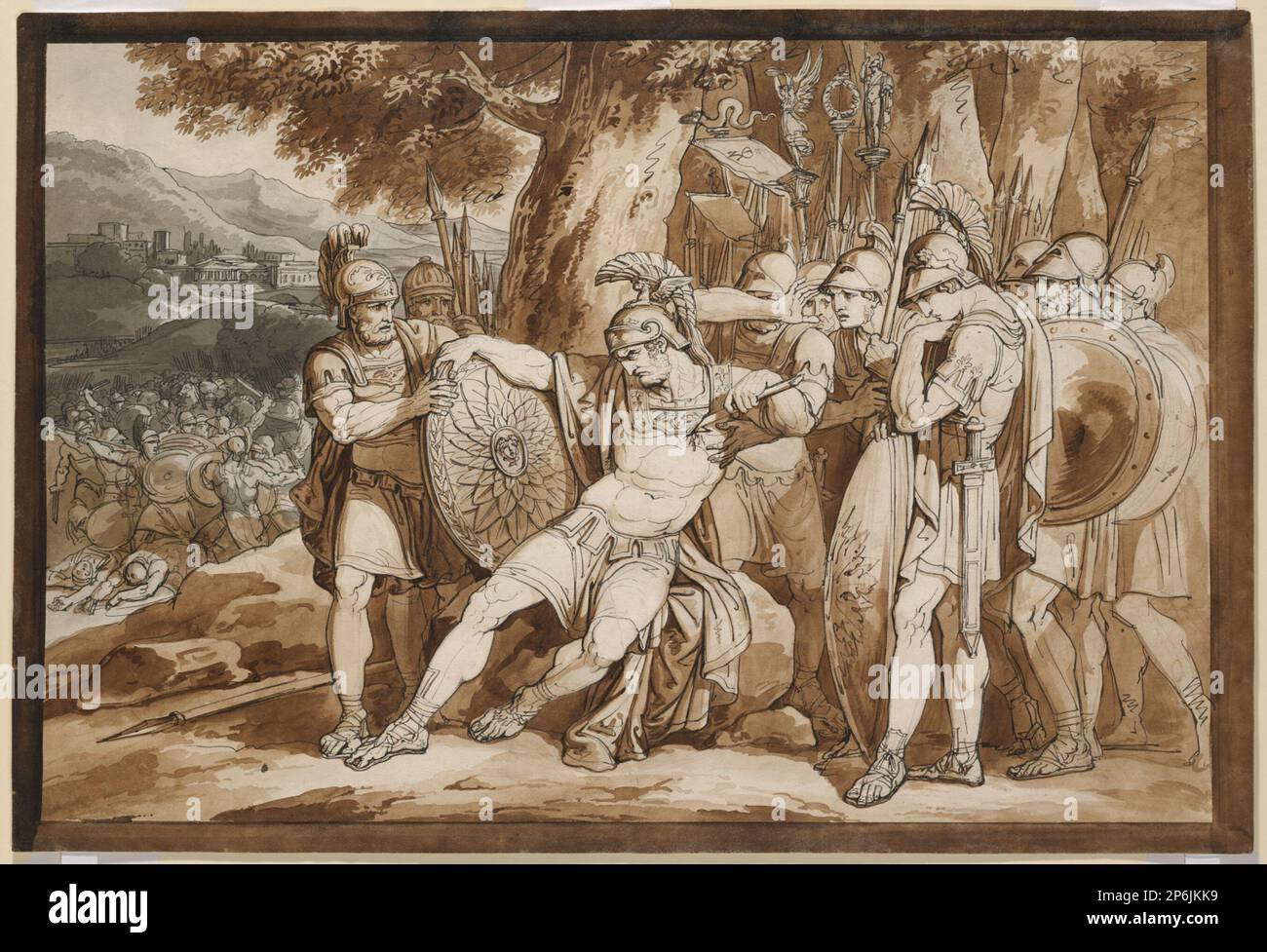 Bartolomeo Pinelli, Death of Epaminondas, 1812, Pen and brown and grey ...