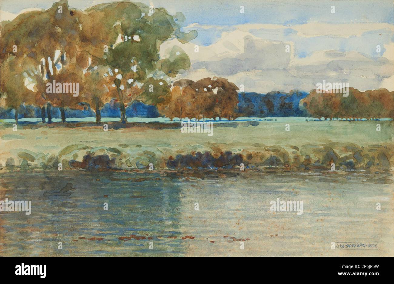 J. W. Simpson, Landscape with a Pond , 1897, watercolor on paper Stock ...
