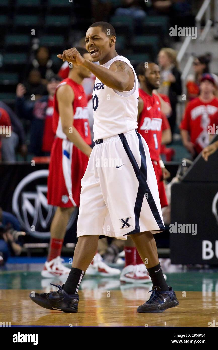 March 9, 2012: Xavier Musketeers guard Mark Lyons (10) reacts to the ...