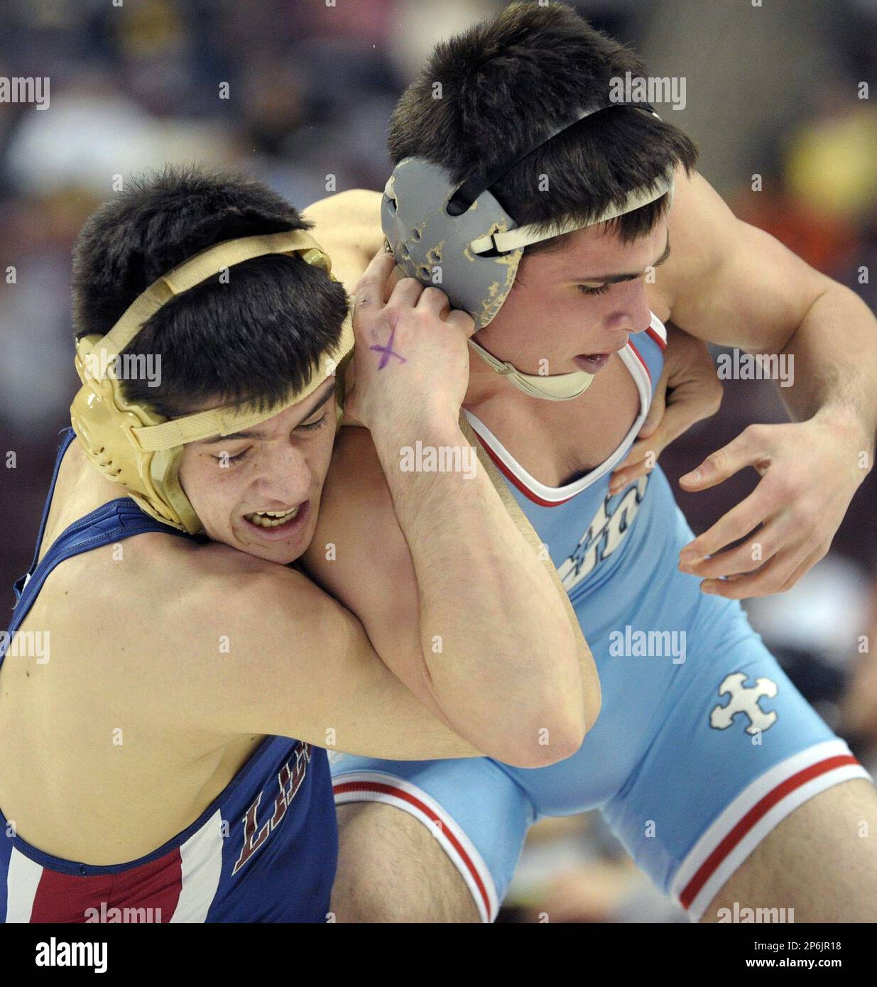 Liberty's Devon Lotito, left, grapples with Father Judge's Joe Galasso ...