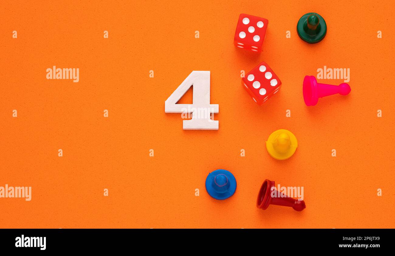 Number four in white with pieces and gambling dice - Orange eva rubber ...