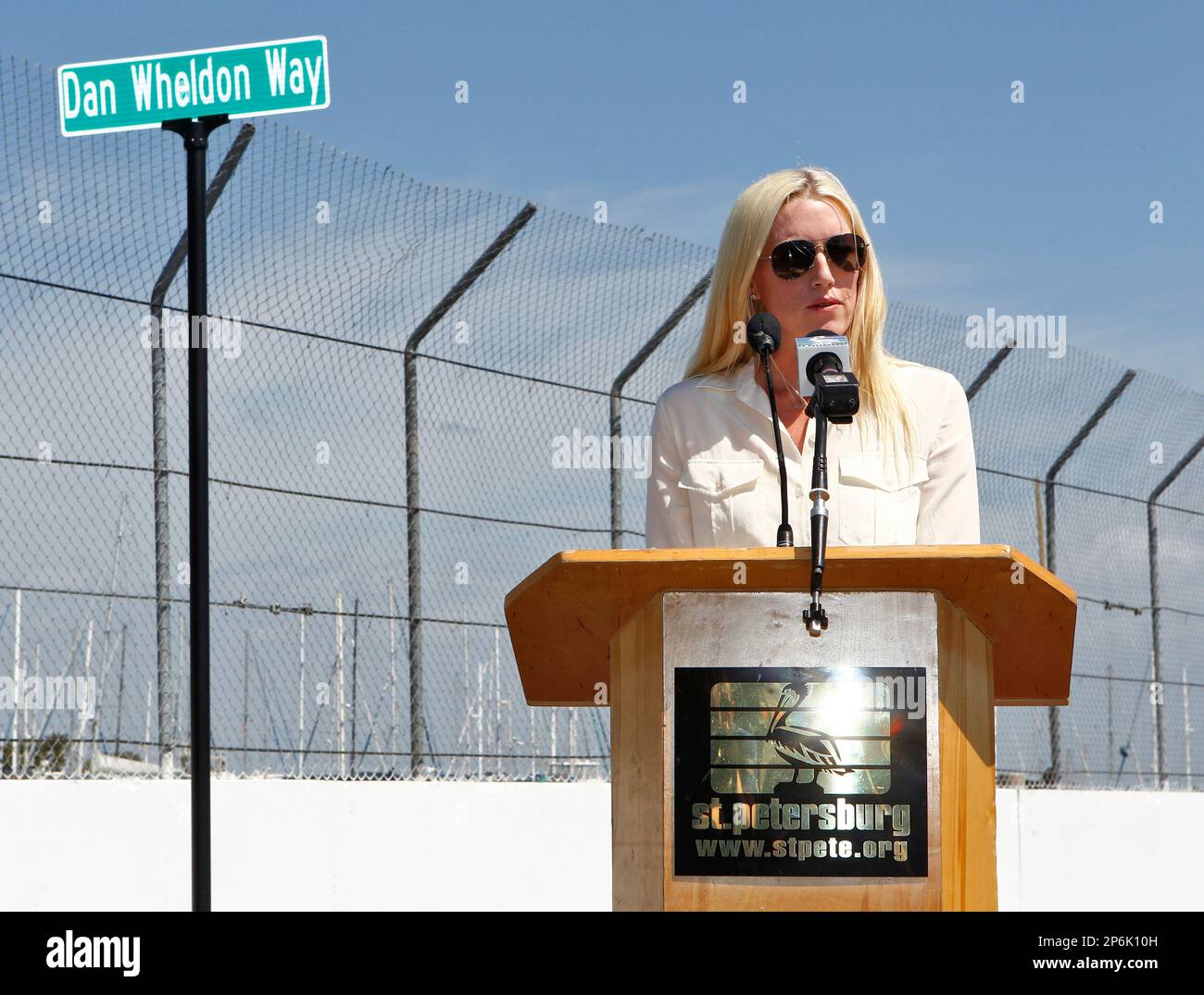 Susie Wheldon, widow of IndyCar driver Dan Wheldon, speaks at the ...