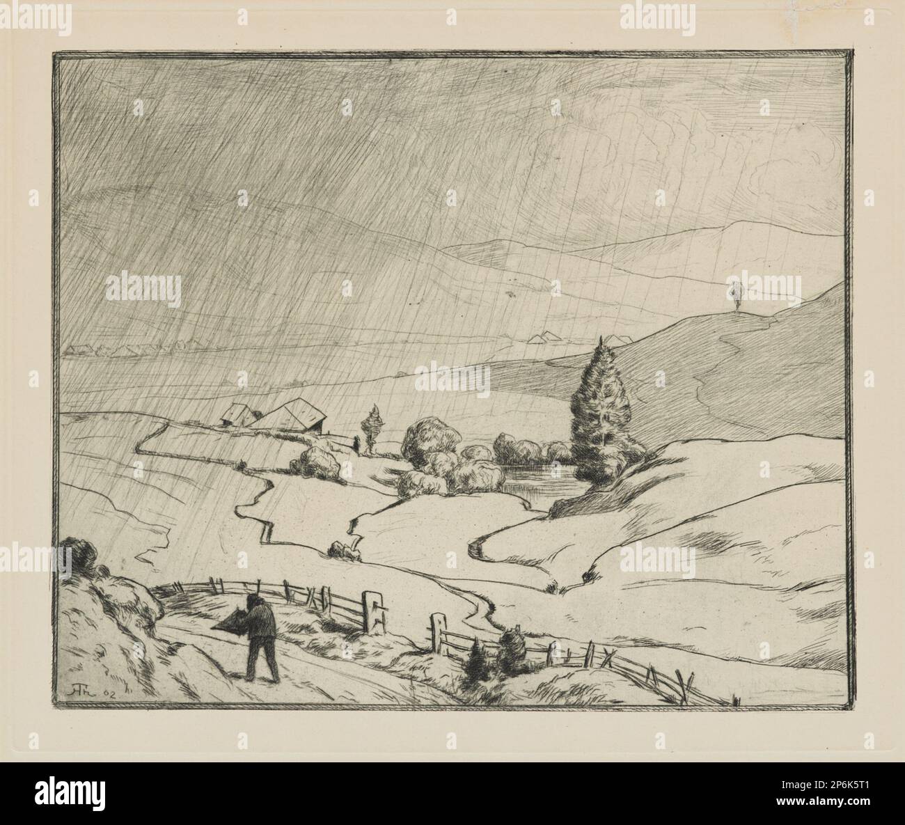 Hans Thoma, Beginning to Rain, 1902, Etching with blue and black ink ...