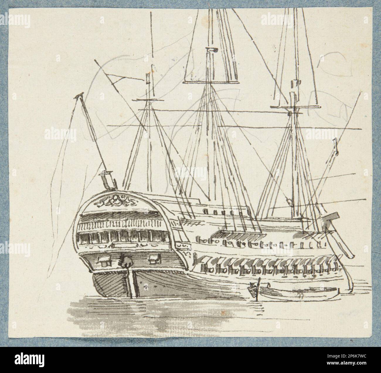 Anonymous, Three-masted boat (Trois-mâts), early 19th century, Pen and ...