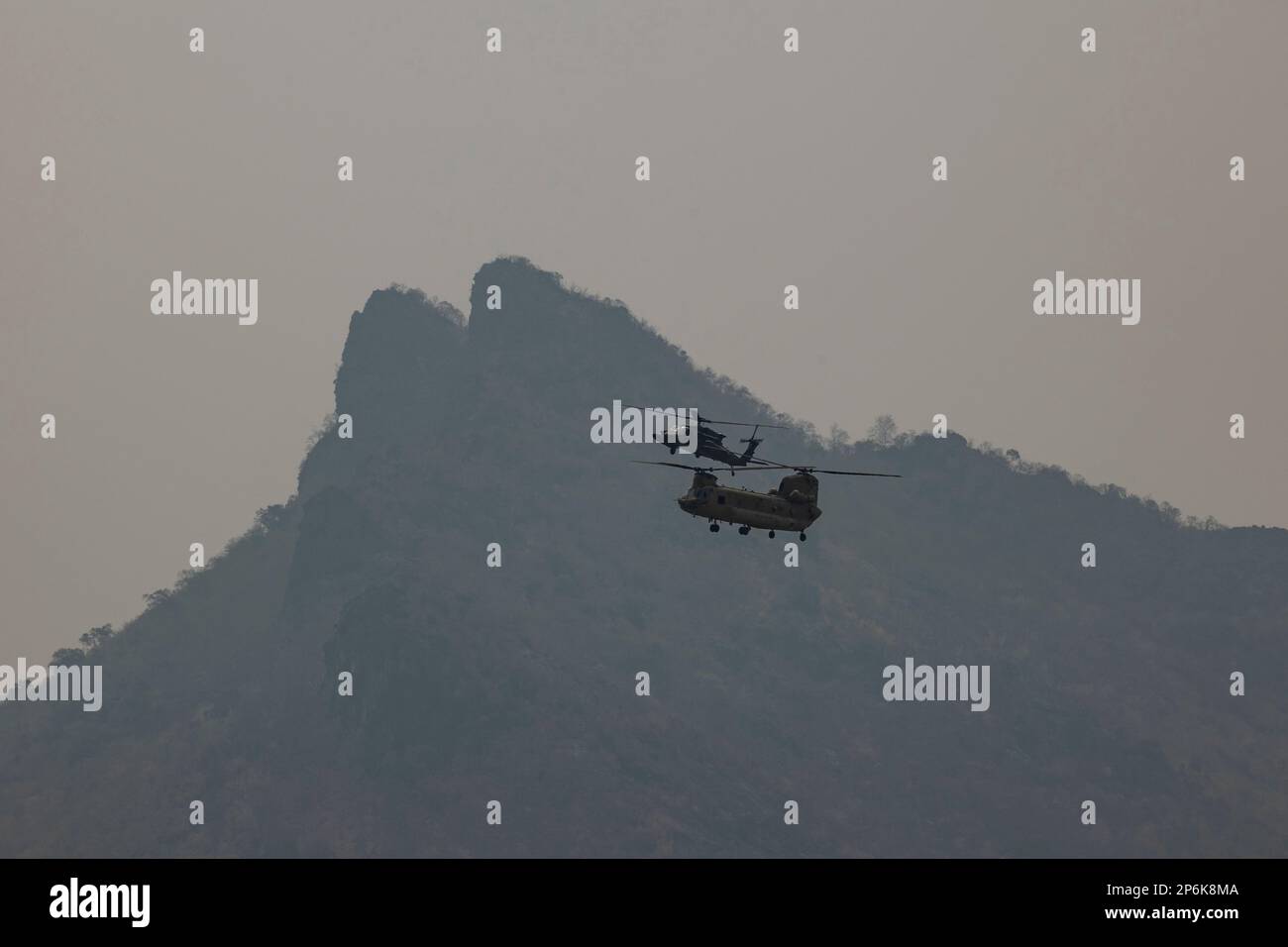 A U.S. Army CH-47 Chinook, bottom, and Sikorsky UH-60 Black Hawk with 2 ...