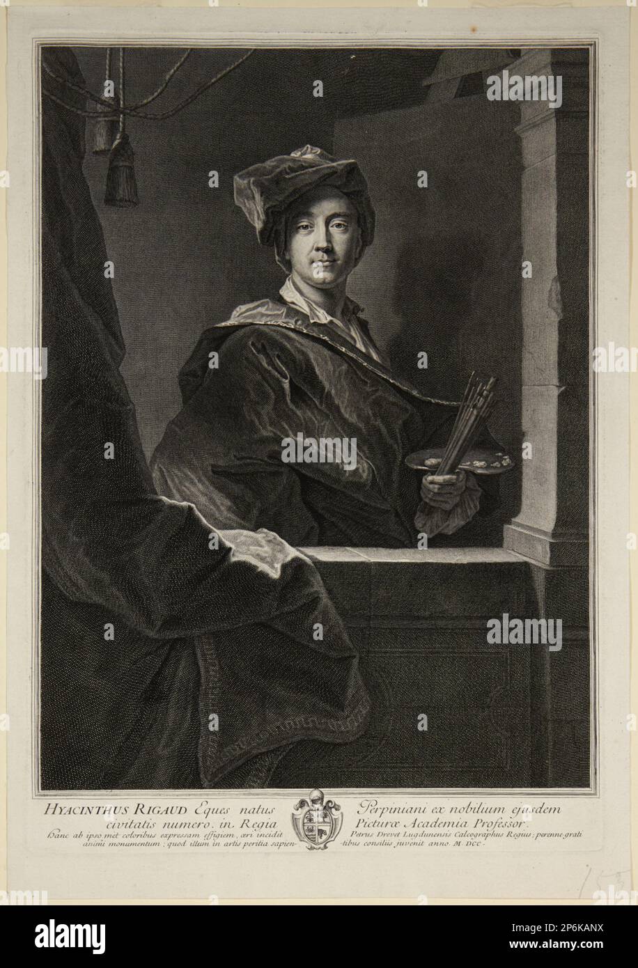 Pierre Drevet, Portrait of Hyacianthe Rigaud, 1700, engraving Stock ...