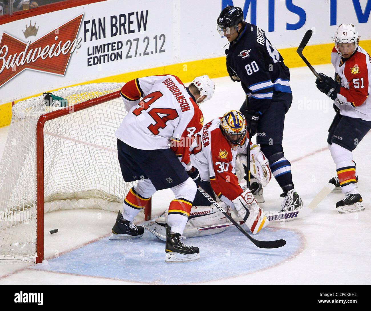 Winnipeg Jets' Nik Antropov (80) scores on Florida Panthers goaltender ...