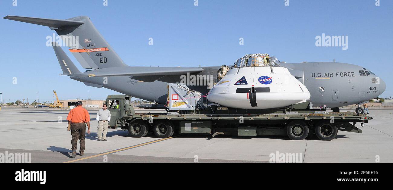 The capsule shaped Parachute Test Vehicle, used to test the NASA Orion ...