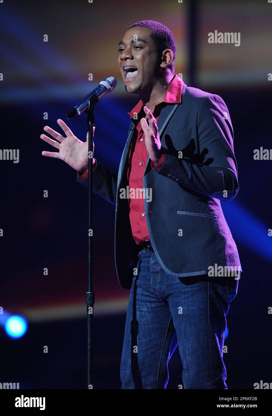 HOLLYWOOD, CA - FEBRUARY 28: Top 12 contestant Joshua Ledet performs on ...